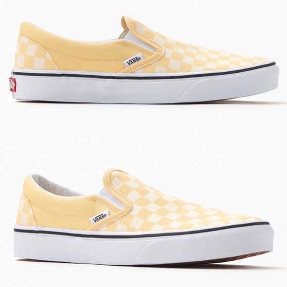Vans | Shoes | Vans Slipons Yellow And White Checkered Vans | Poshmark